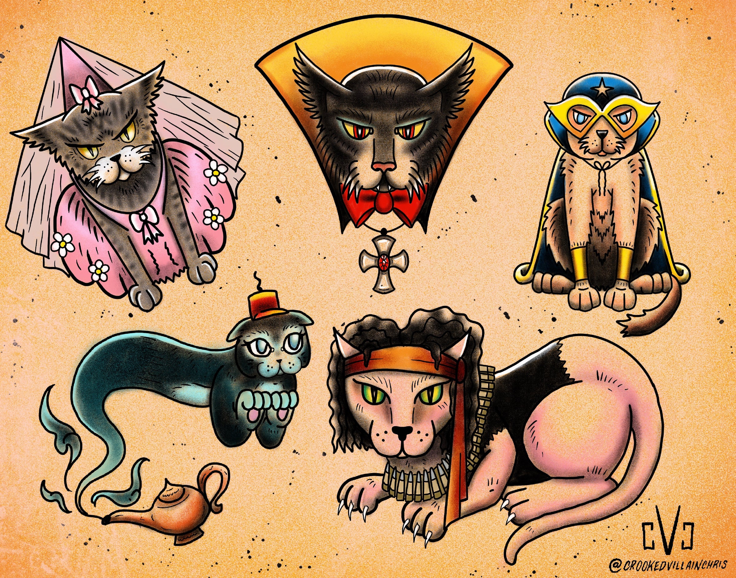 Traditional Cat Tattoo Flash